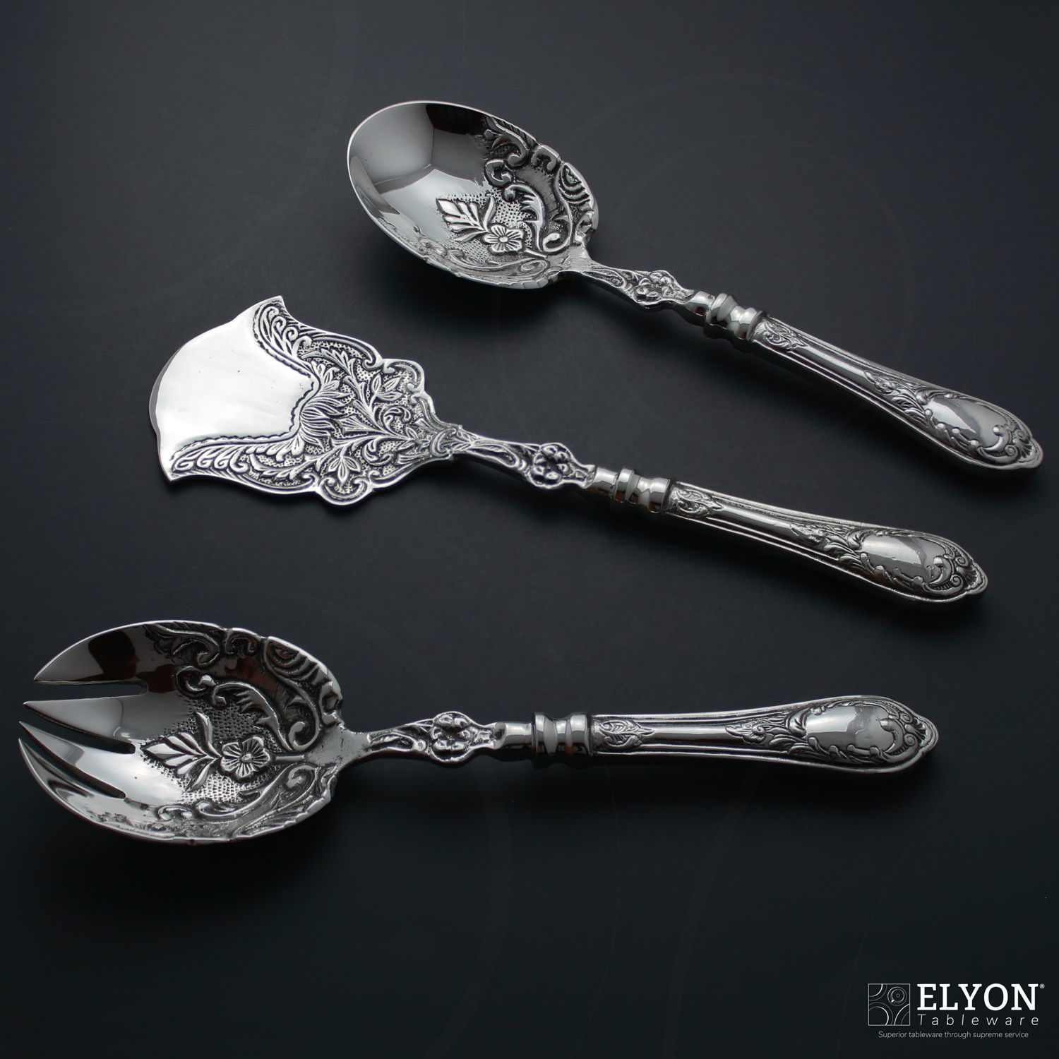 Godinger Baron Nickel Plated Serving Set, 3 Piece Set. Elyon Tableware ...