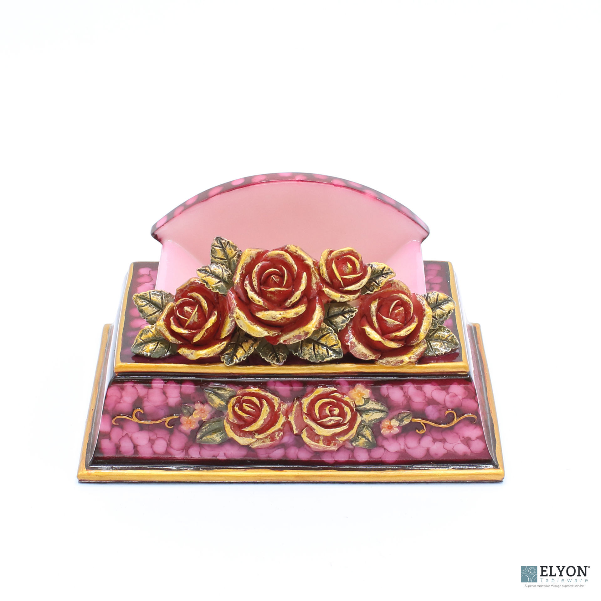 Hand Painted Resin 3D Floral Roses Coaster Set, Stand with 4 Coasters ...