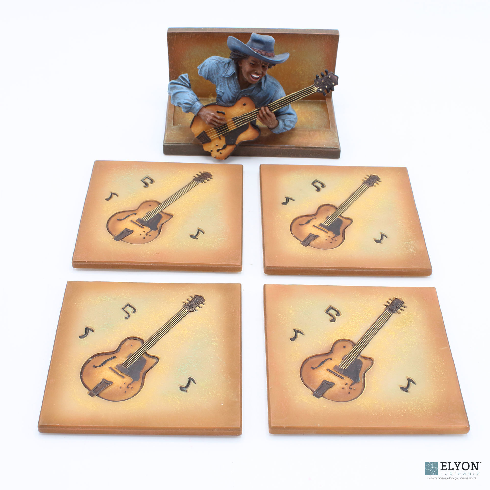 Hand Painted Resin 3D Guitar Coaster Set, Stand with 4 Coasters, A ...