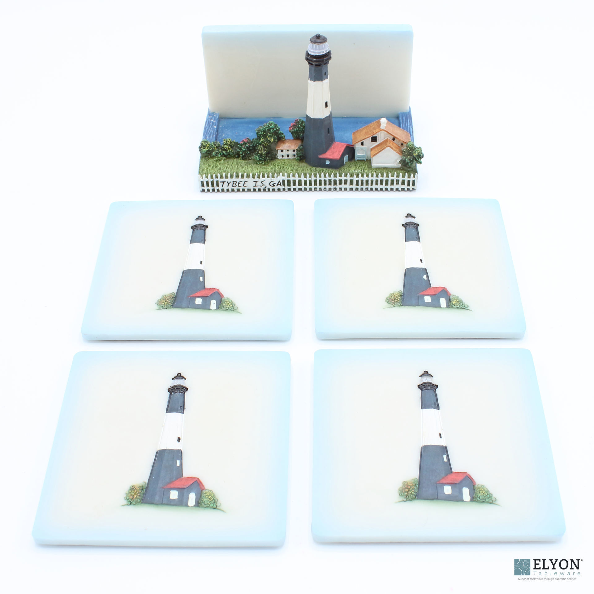 Hand Painted Resin 3D Lighthouse Coaster Set, Stand with 4 Coasters, A ...