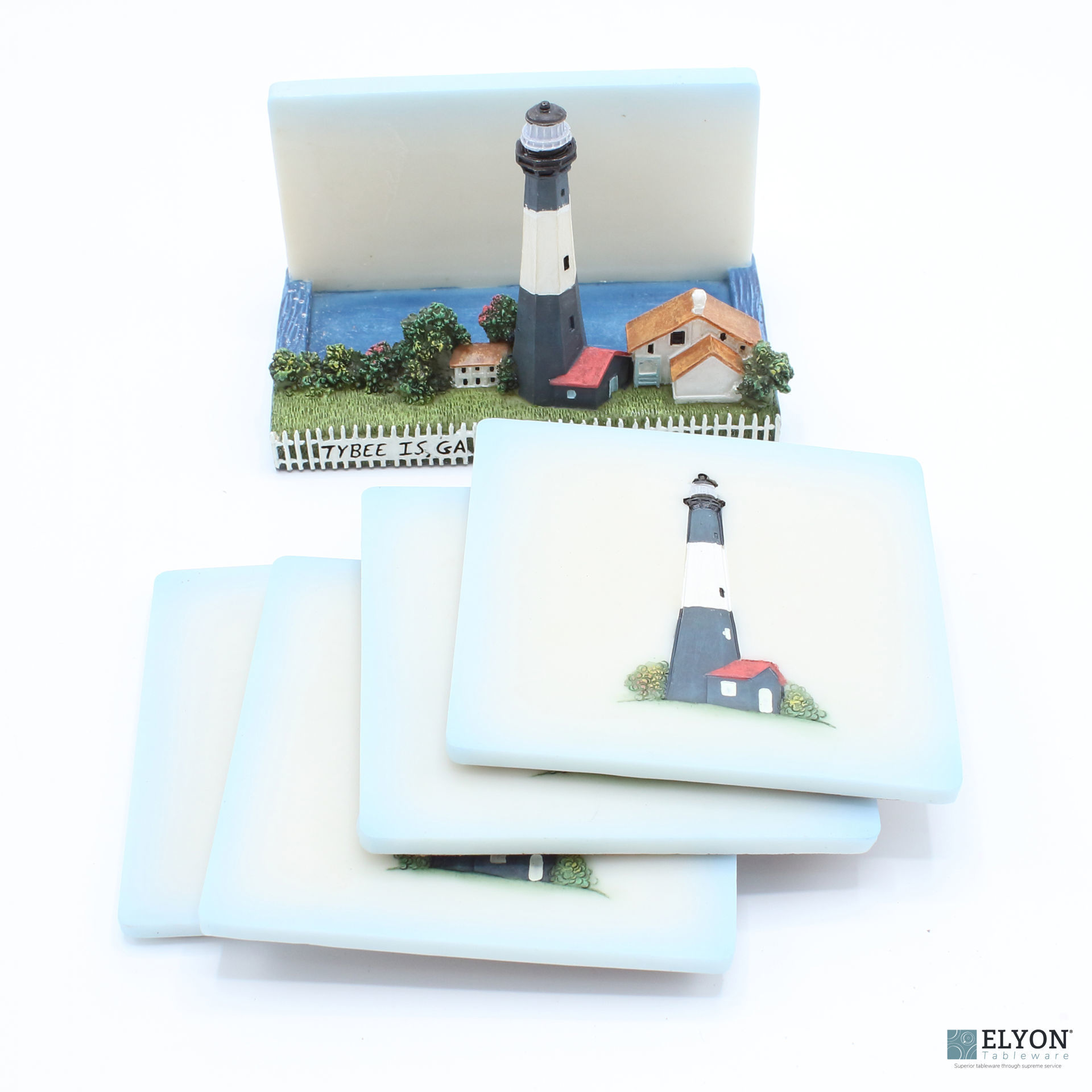 Hand Painted Resin 3D Lighthouse Coaster Set, Stand with 4 Coasters, A ...