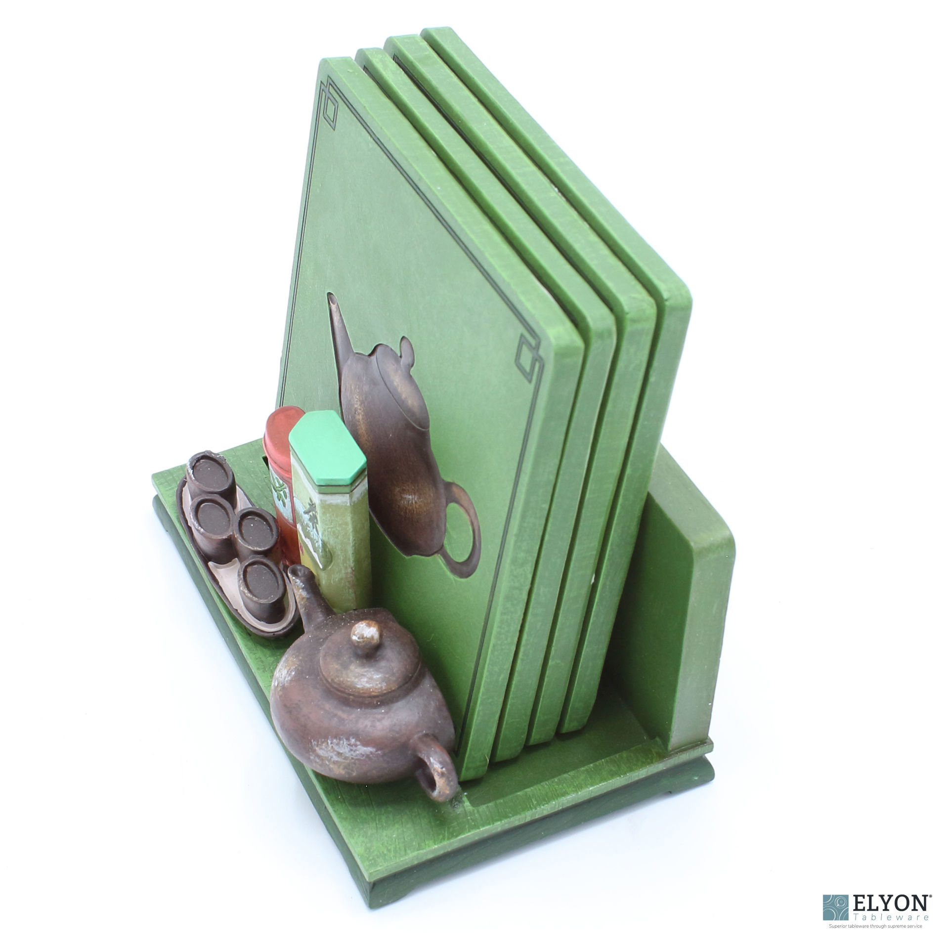 Hand Painted Resin 3D Teapot Coaster Set, Stand with 4 Coasters, A ...