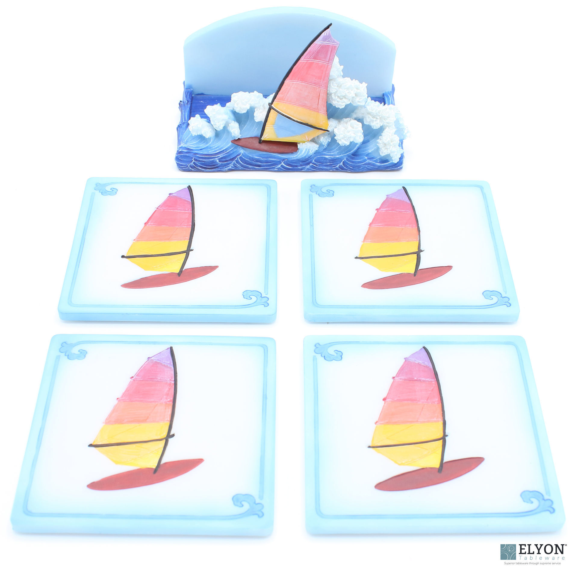 Hand Painted Resin 3D Sailboat Coaster Set, Stand with 4 Coasters, A ...