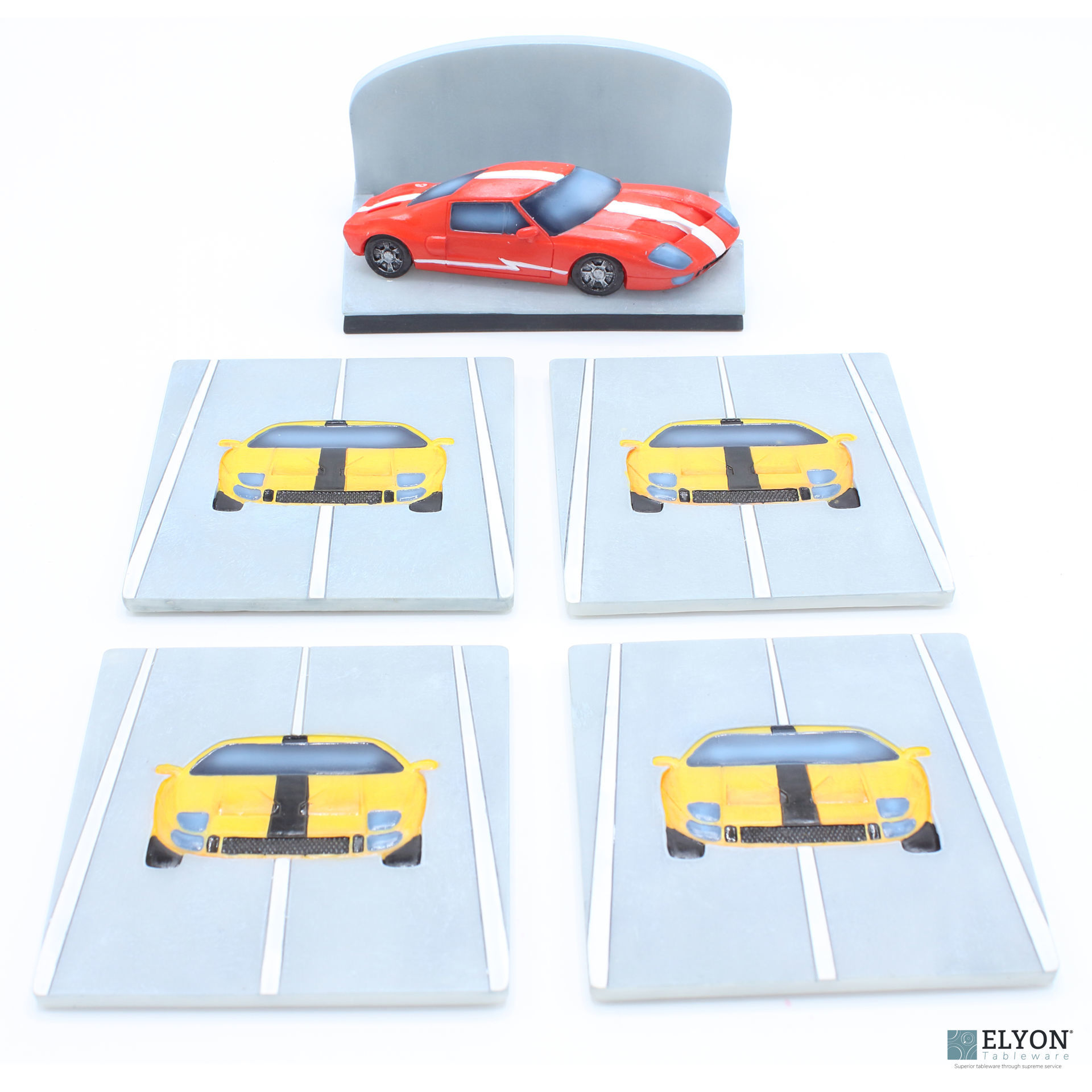 Hand Painted Resin 3D Sports Car Coaster Set, Stand with 4 Coasters, A ...