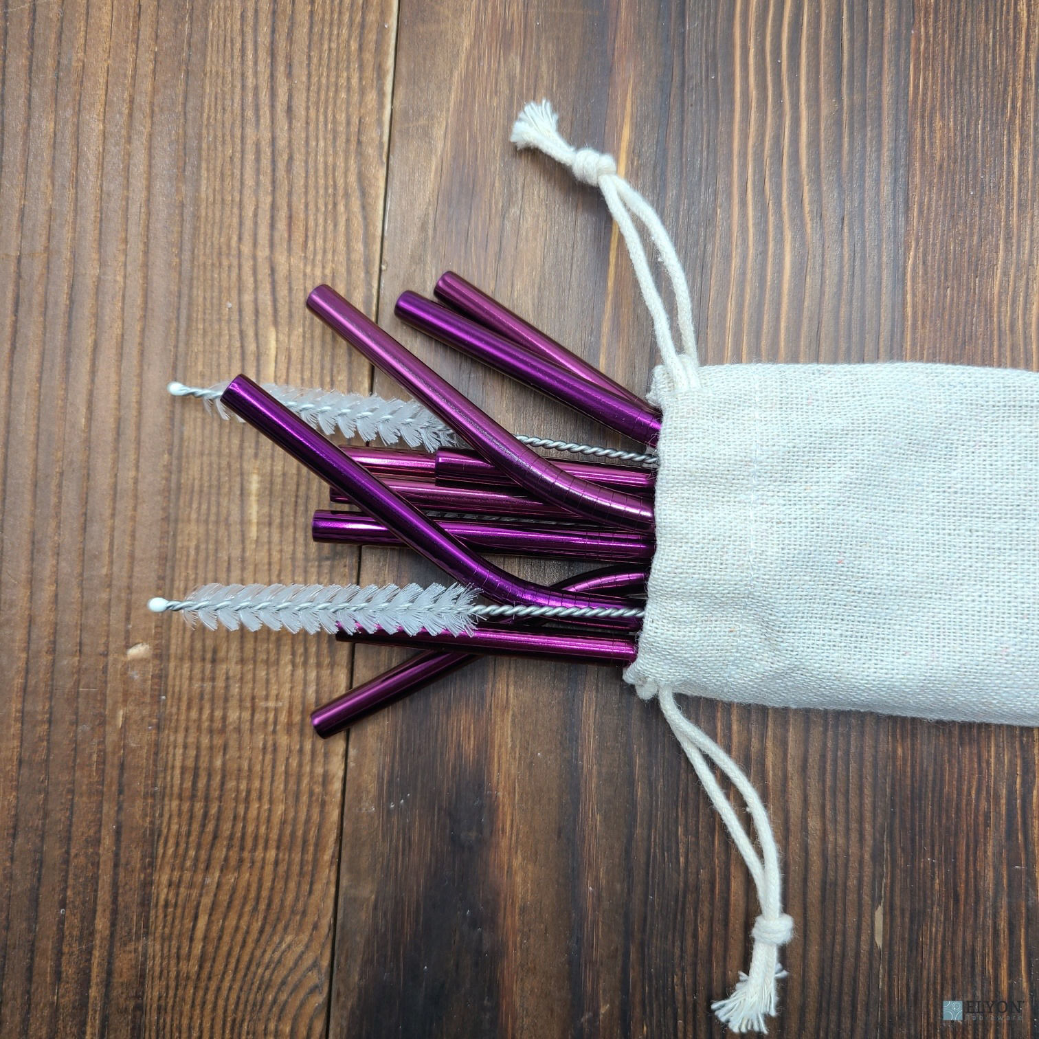 15-Piece Reusable Drinking Metal Straws Set Reflective Purple Colored ...