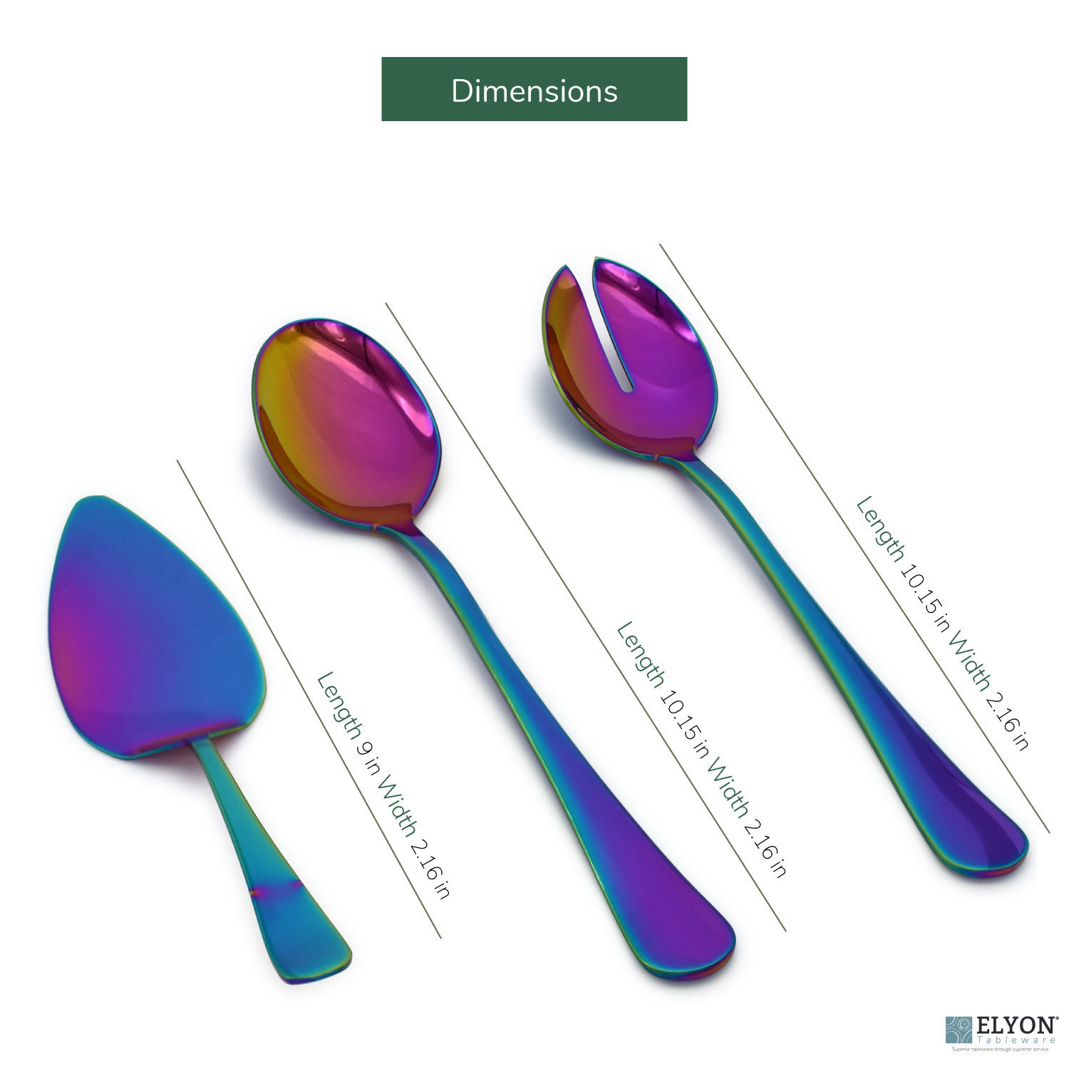 3 Piece Rainbow Reflective Colored Serving Set, Stainless Steel ...