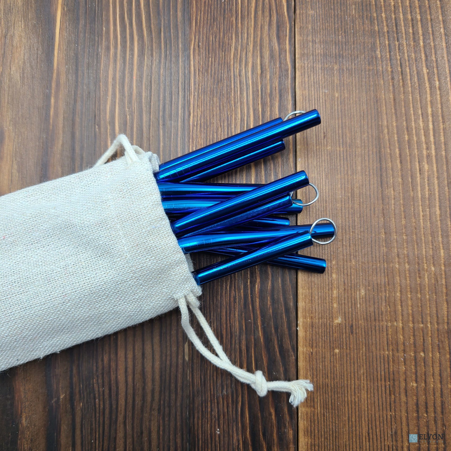 15-Piece Reusable Drinking Metal Straws Set Reflective Blue Colored ...