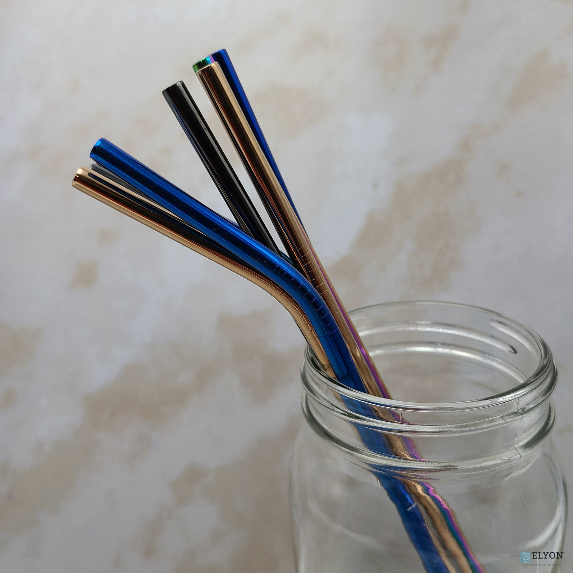 15-Piece Reusable Drinking Metal Straws Set Reflective Blue Colored ...
