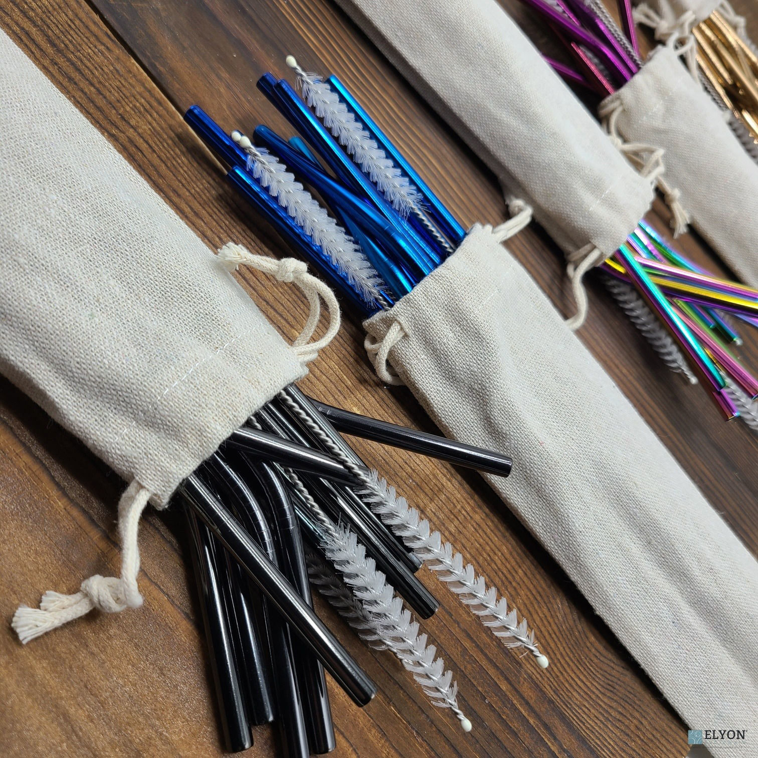 15-Piece Reusable Drinking Metal Straws Set Reflective Blue Colored ...