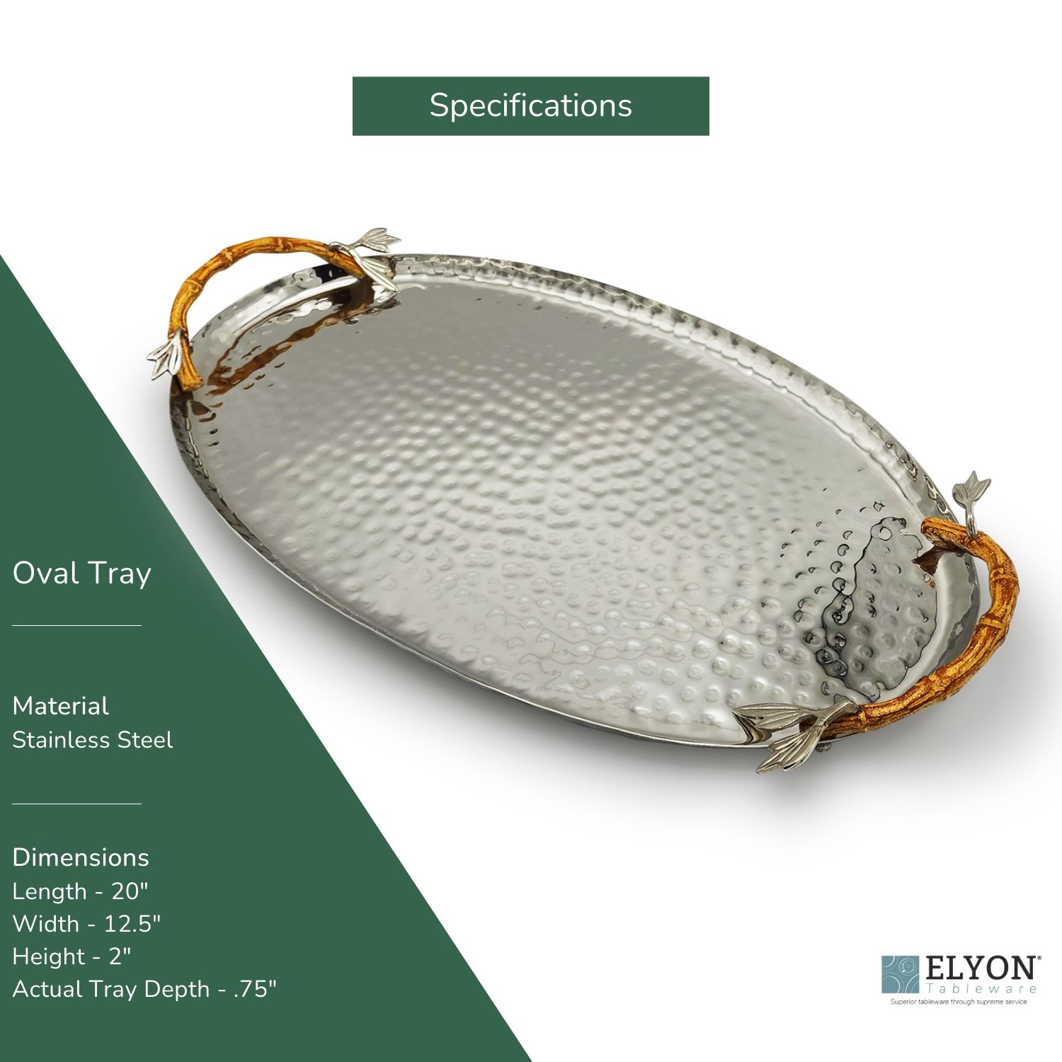 Elyon 20" Hammered Oval Serving Tray Platter Handmade Stainless Steel ...