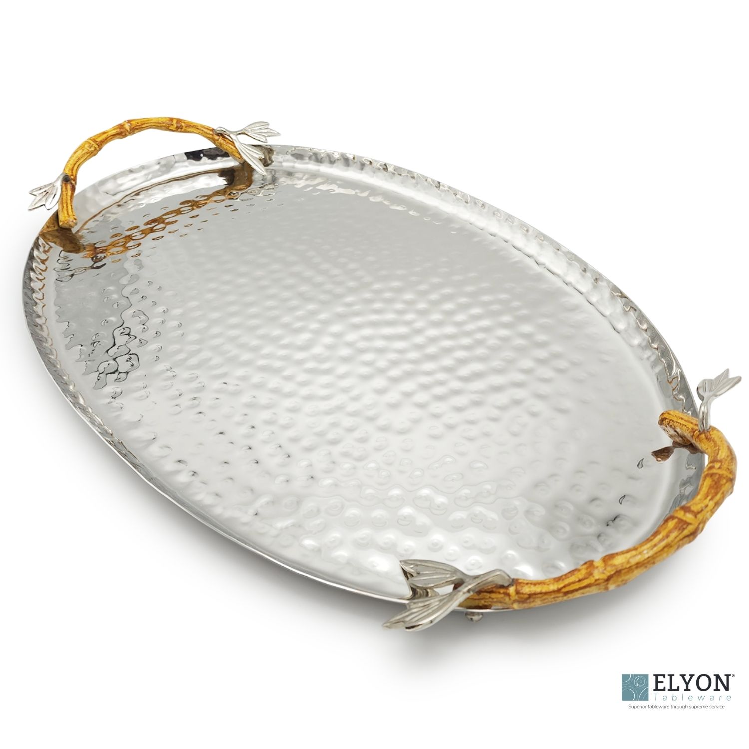 Elyon 20" Hammered Oval Serving Tray Platter Handmade Stainless Steel ...