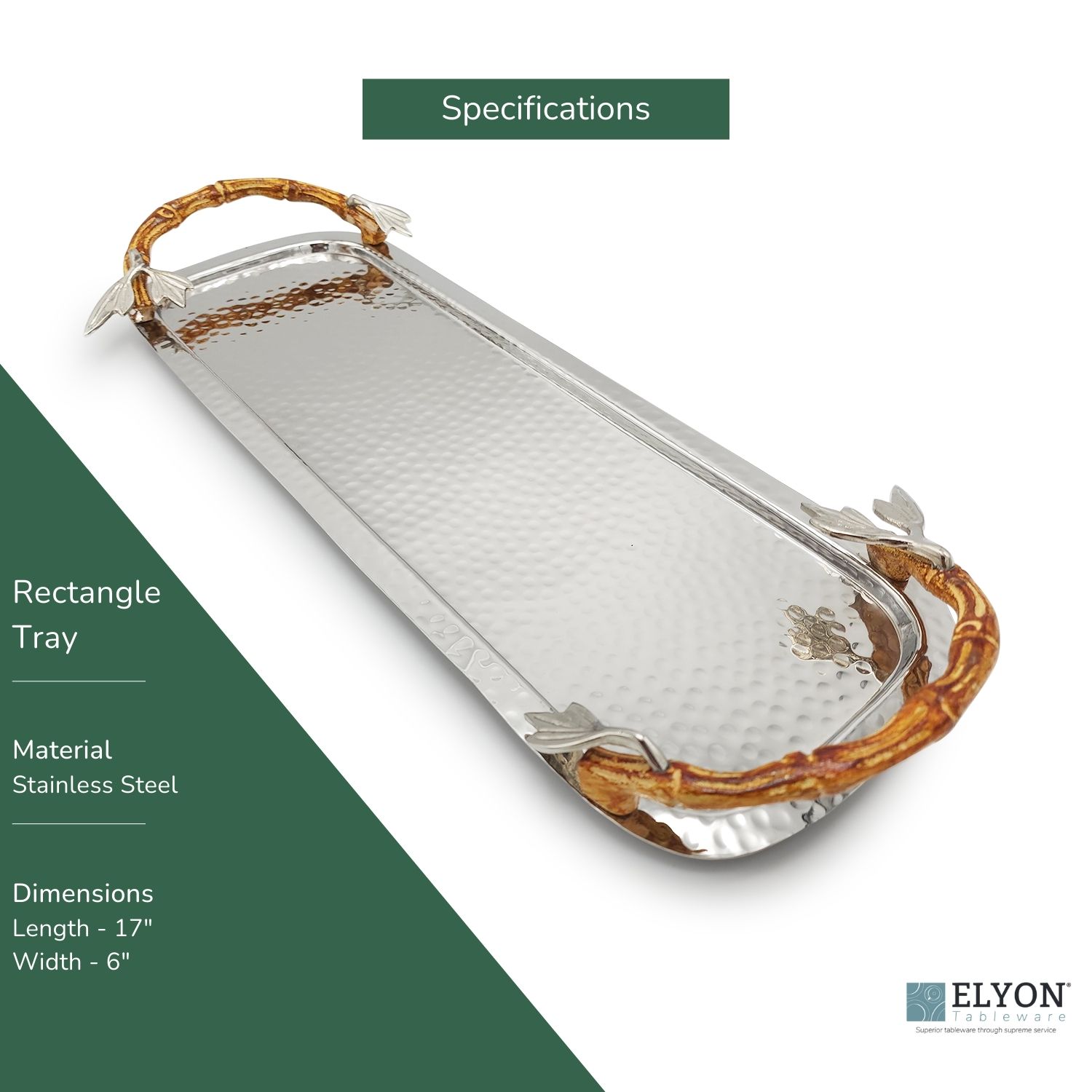 Elyon 17" Hammered Rectangle Serving Tray Platter Handmade Stainless ...